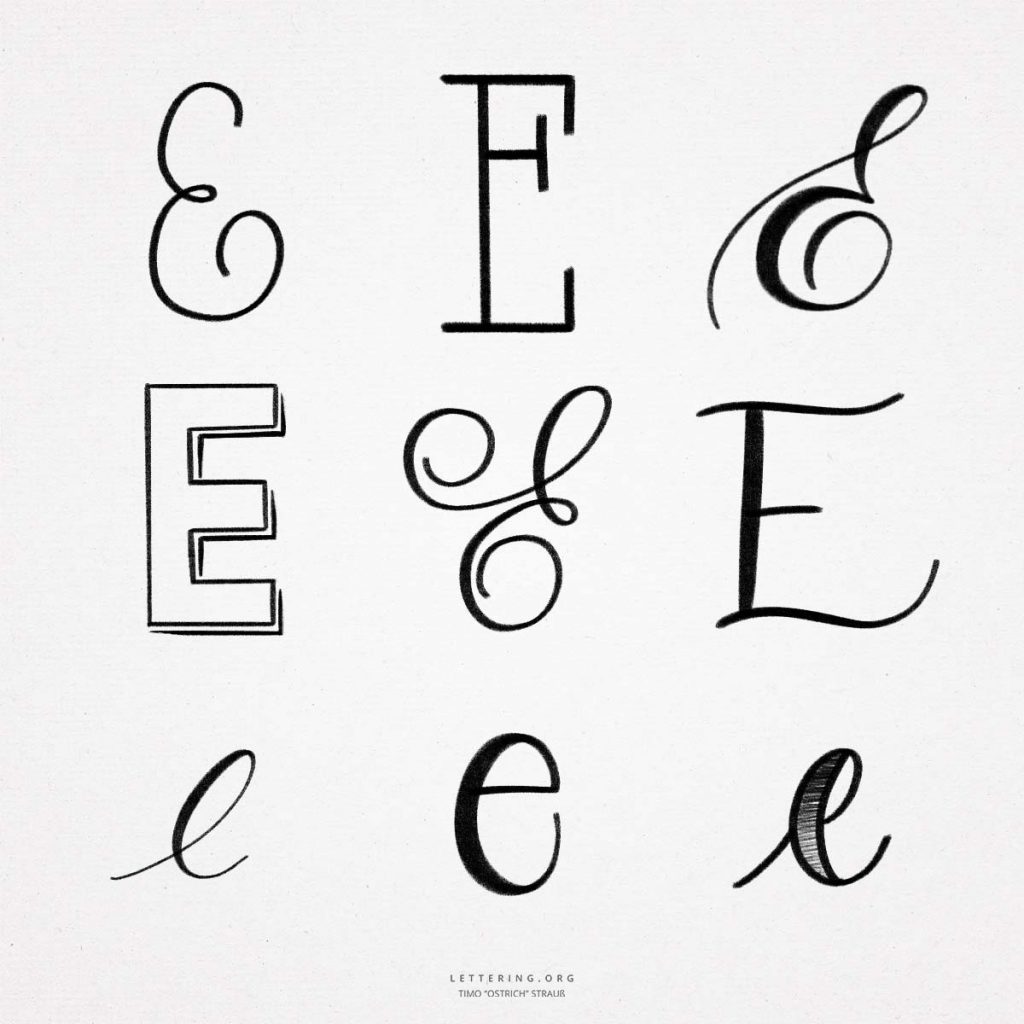 Hand lettering E | 9 ways to draw an "E"