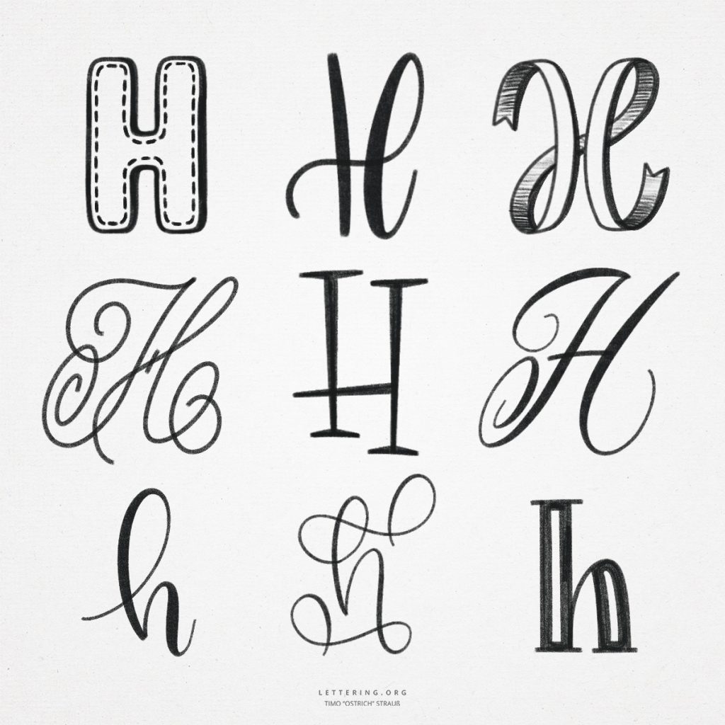 Hand lettering H | 9 ways to draw a "H"