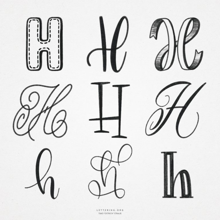 Hand lettering H | 9 ways to draw a "H"