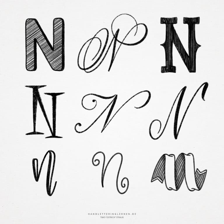 Hand lettering M | 9 ways to draw a "N"