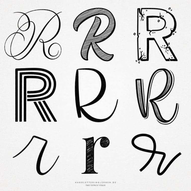 Hand lettering R | 9 ways to draw a "R"