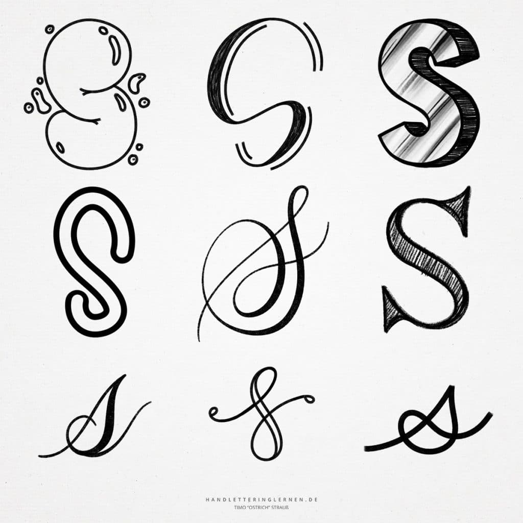 Hand lettering S | 9 ways to draw a "S"