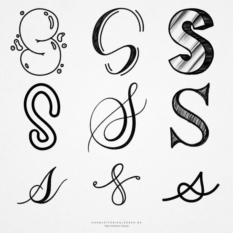 Hand lettering S | 9 ways to draw a "S"