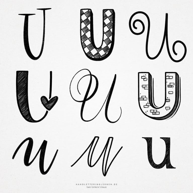 Hand lettering U | 9 ways to draw an "U"