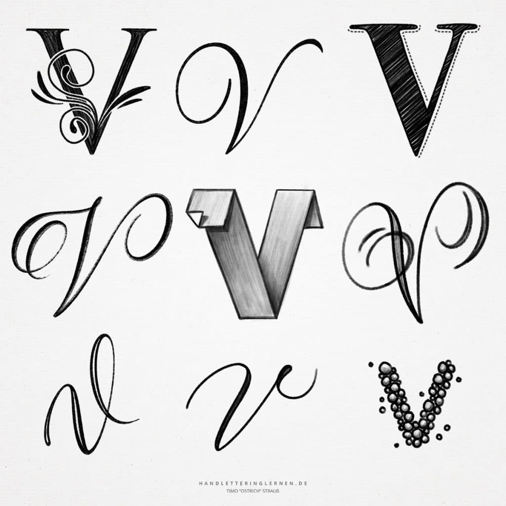 Hand lettering V | 9 ways to draw a "V"