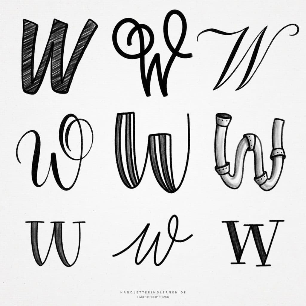Hand lettering W | 9 ways to draw a "W"