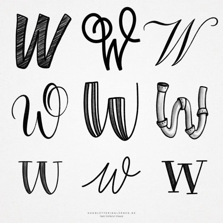 Hand lettering W | 9 ways to draw a "W"