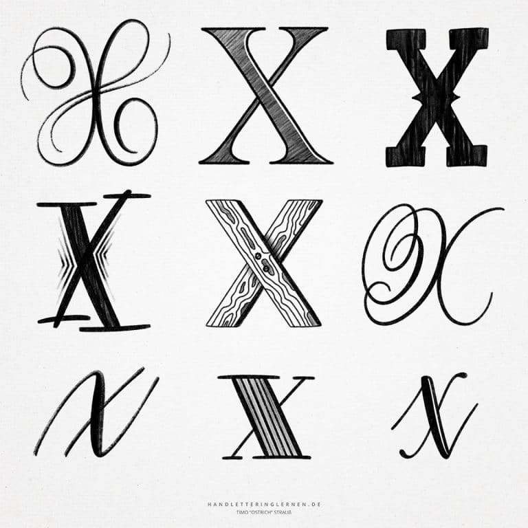 Hand lettering X | 9 ways to draw a "X"